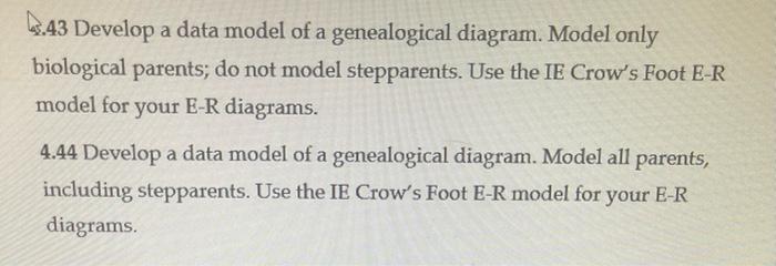 Solved 19.43 Develop a data model of a genealogical diagram. | Chegg.com