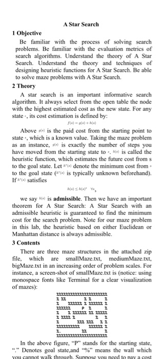 A Star Search 1 Objective Be familiar with the | Chegg.com