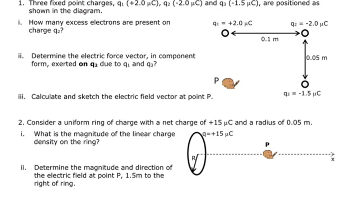 Solved 1. Three fixed point charges, 41 (+2.0 C), 92 (-2.0 | Chegg.com