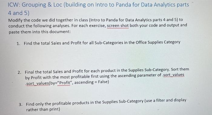 ICW: Grouping \& Loc (building on Intro to Panda for | Chegg.com