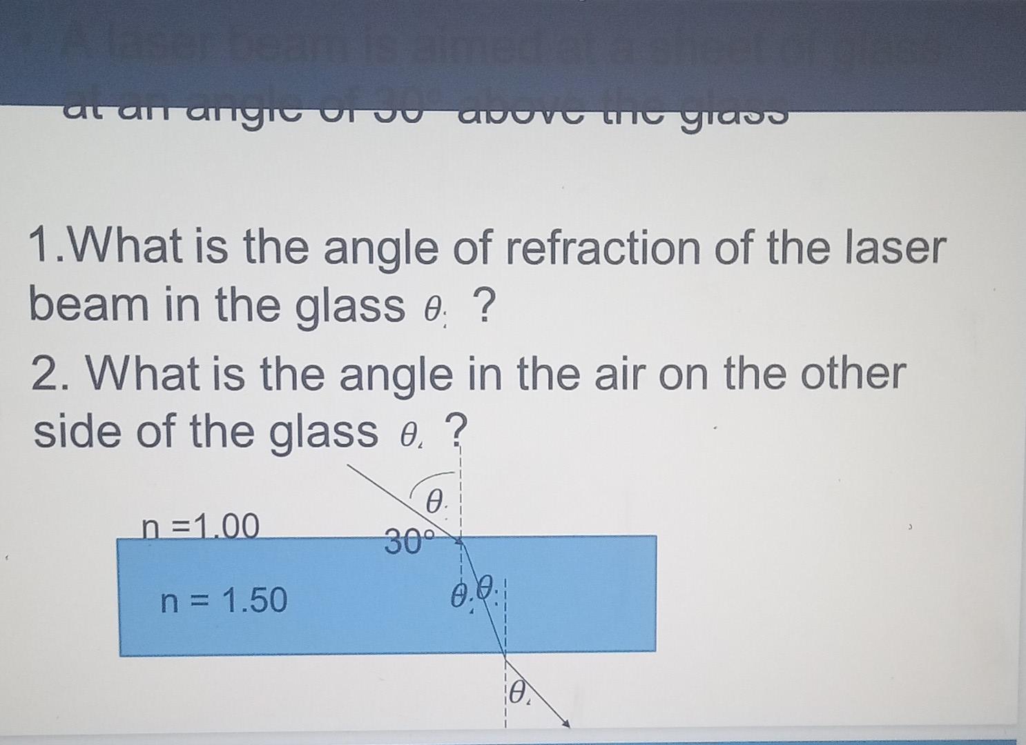 Solved 1.What is the angle of refraction of the laser beam | Chegg.com