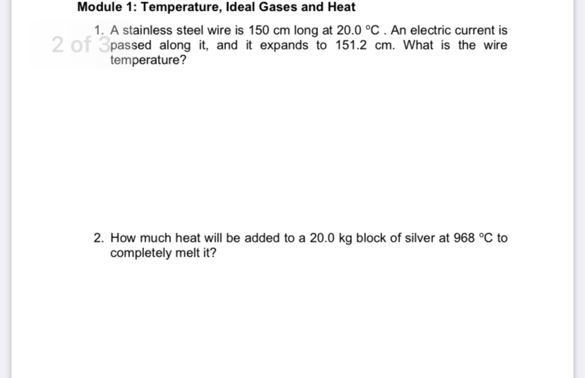 Solved Module 1: Temperature, Ideal Gases and Heat1)A | Chegg.com