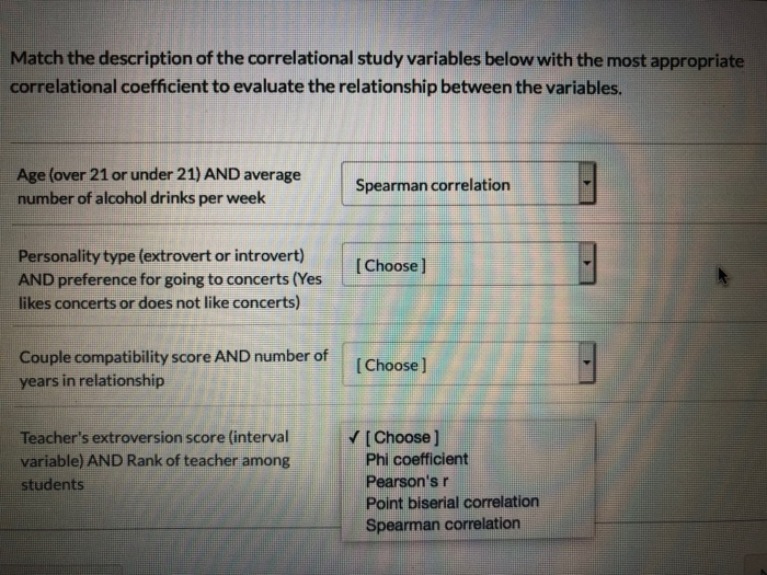 Solved Match the description of the correlational study | Chegg.com