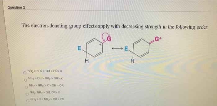 Solved Question 2 The electron-donating group effects apply | Chegg.com
