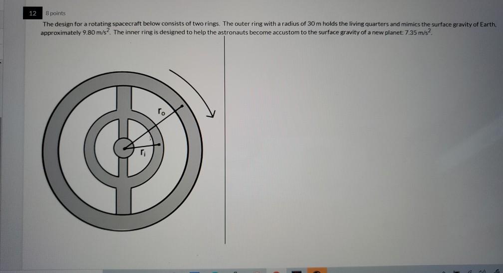 Solved 12 8 points The design for a rotating spacecraft | Chegg.com