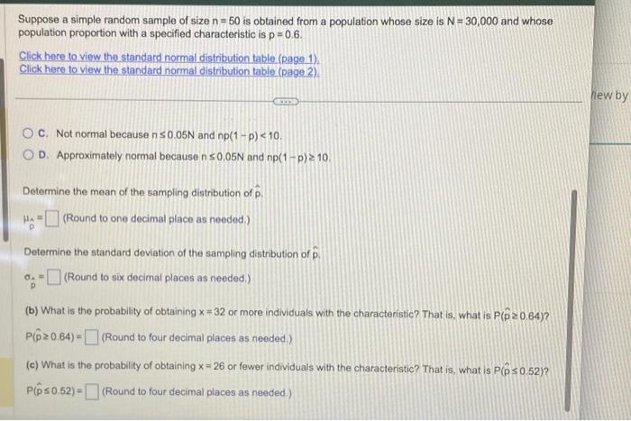 Solved Suppose a simple random sample of size n=50 is | Chegg.com