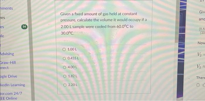 Solved If the initial pressure of a 2.00 L gas sample is | Chegg.com