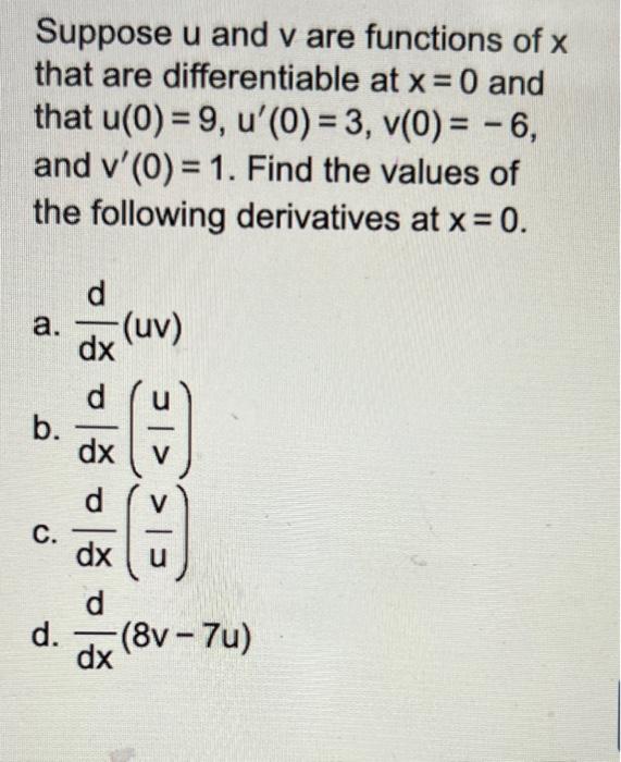 Solved Suppose u and v are functions of x that are | Chegg.com