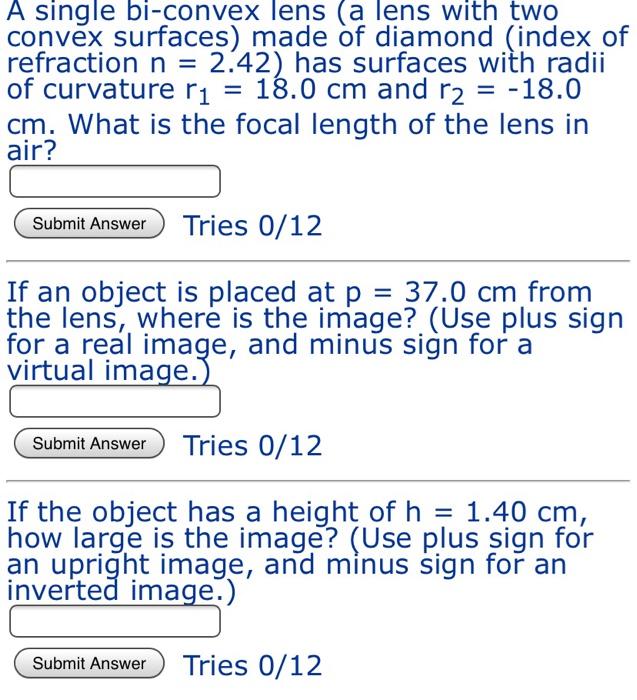 Solved A single bi-convex lens (a lens with two convex | Chegg.com