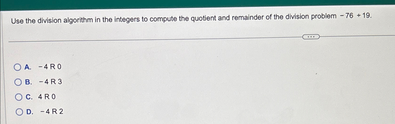 Solved Use the division algorithm in the integers to compute | Chegg.com