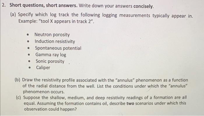 Short questions, short answers. Write down your | Chegg.com