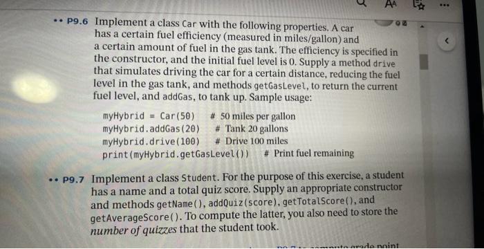 Solved P9.6 Implement a class Car with the following | Chegg.com