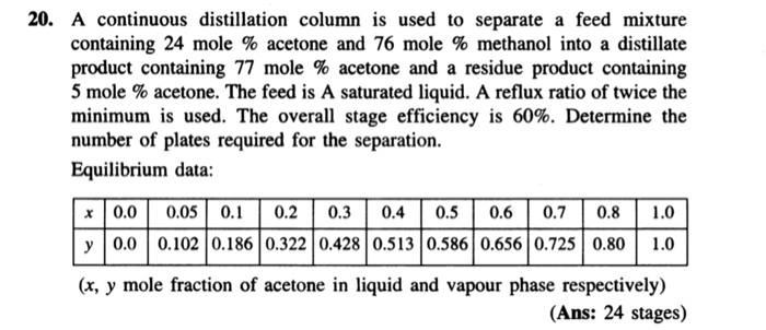 Solved 20. A continuous distillation column is used to | Chegg.com