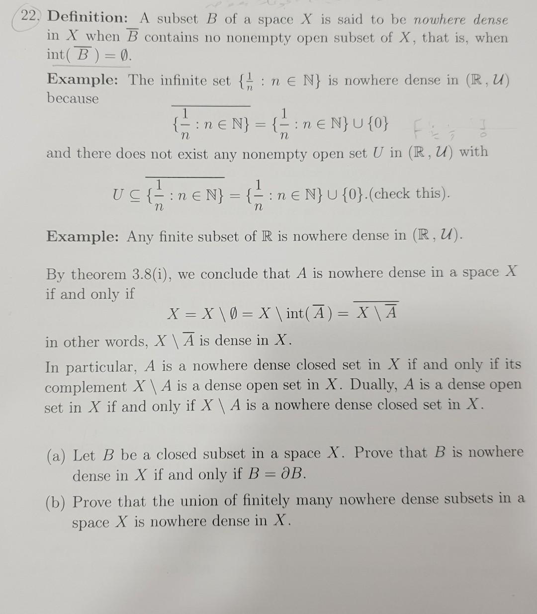 Solved 22. Definition: A subset B of a space X is said to be | Chegg.com