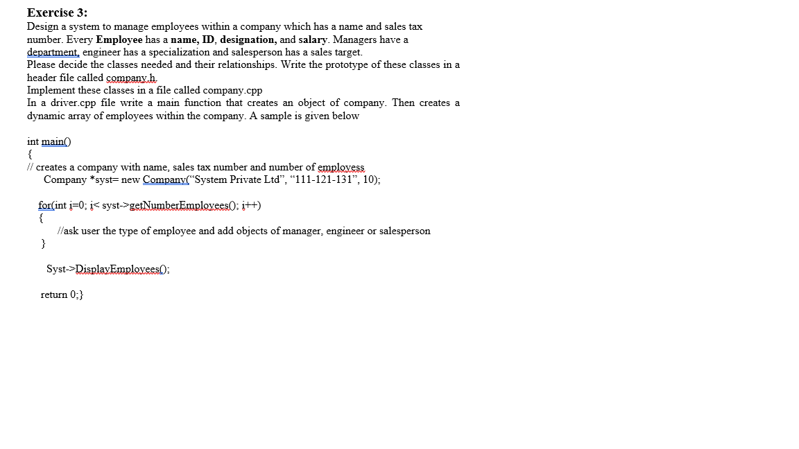 Solved Exercise 3:Design a system to manage employees within | Chegg.com