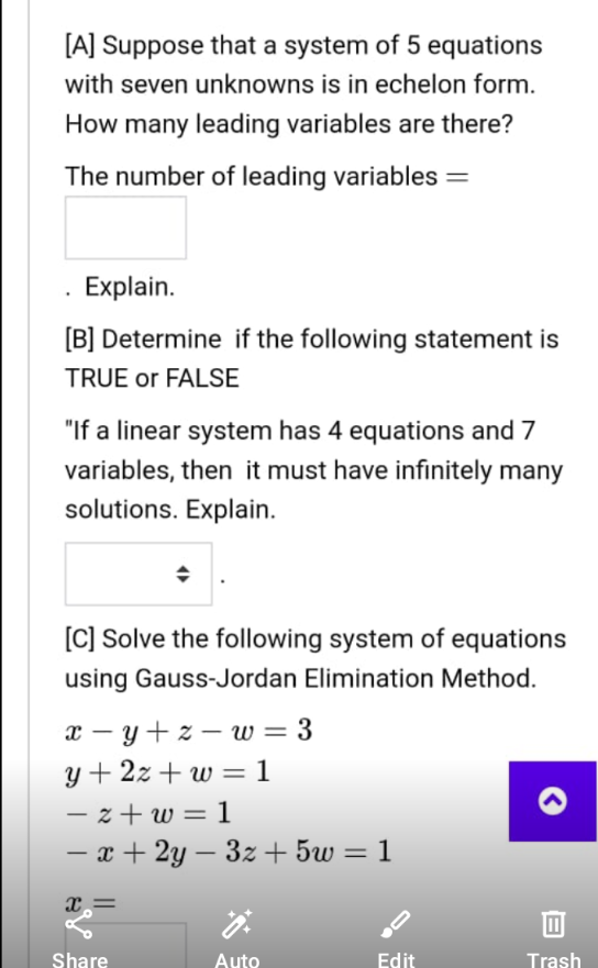 Solved [A] ﻿Suppose that a system of 5 ﻿equations with seven | Chegg.com