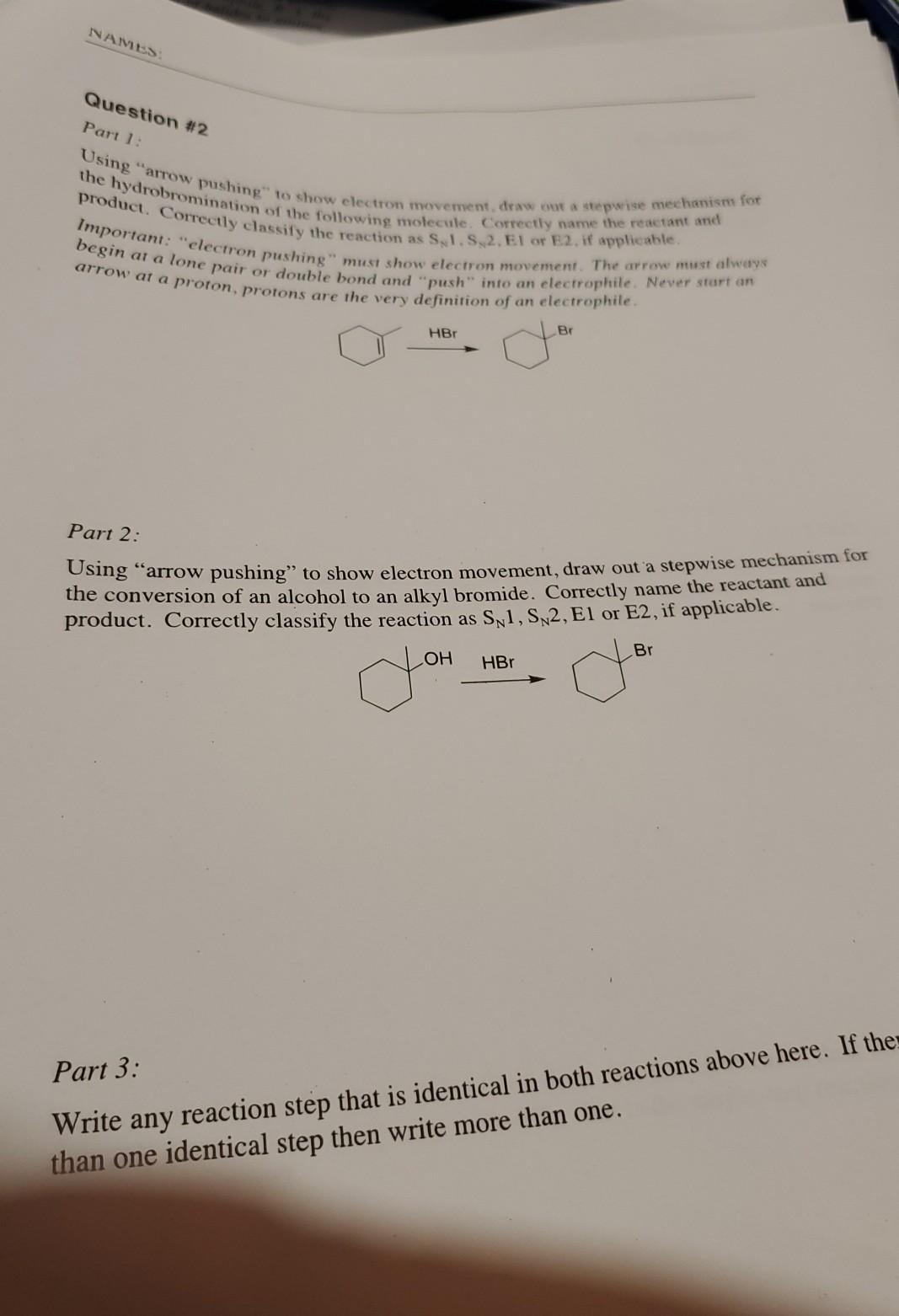Solved NAMES Question #2 Part 1: Using "arrow pushing to | Chegg.com