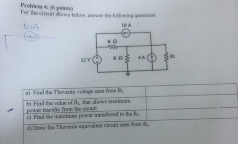 Solved Problem 4: ( 6 points) For the circuit shown below, | Chegg.com