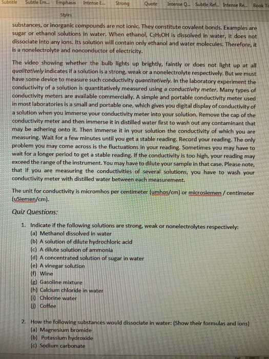 Solved CHEM 110 Lab: Solution Conductivity Conductivity of a | Chegg.com