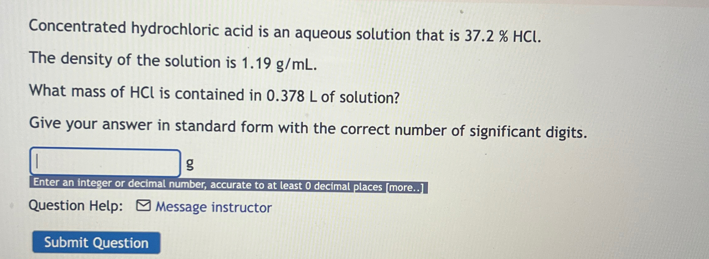 Solved Concentrated hydrochloric acid is an aqueous solution | Chegg.com