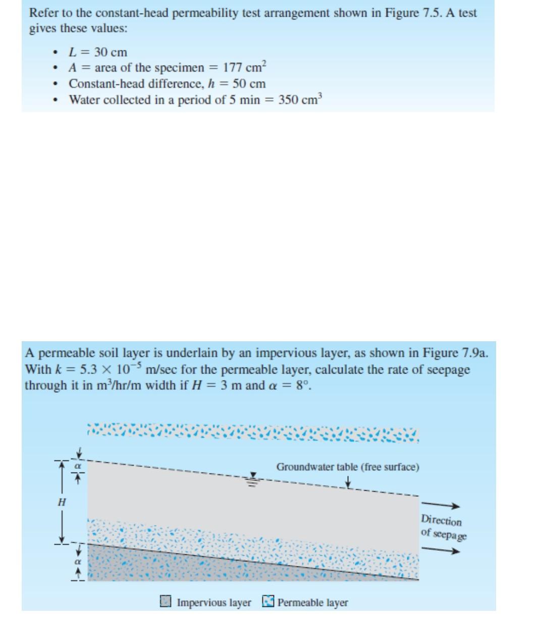 Solved Refer to the constant-head permeability test | Chegg.com