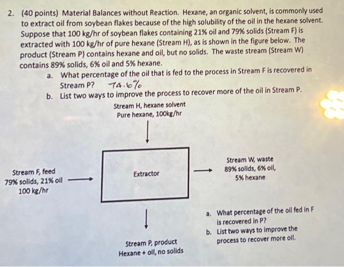 Solved 2. ( 40 points) Material Balances without Reaction. | Chegg.com