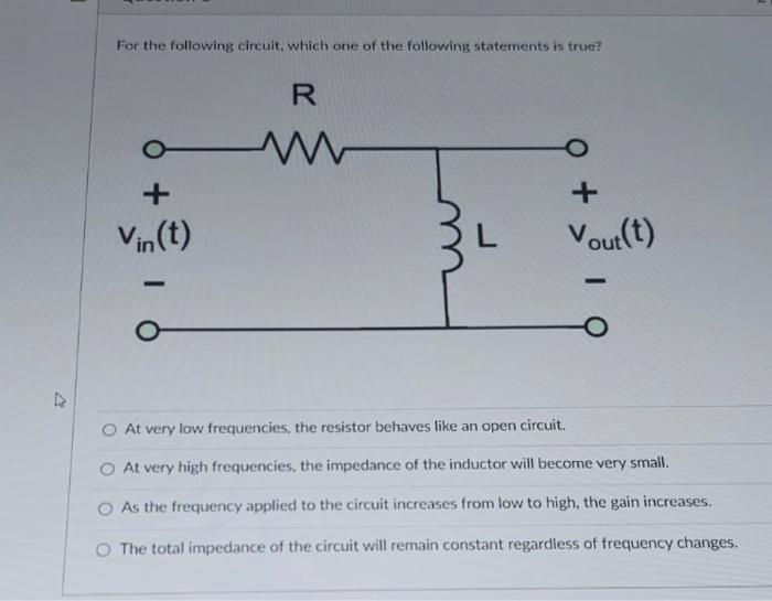 Solved For the following circuit, which one of the following | Chegg.com