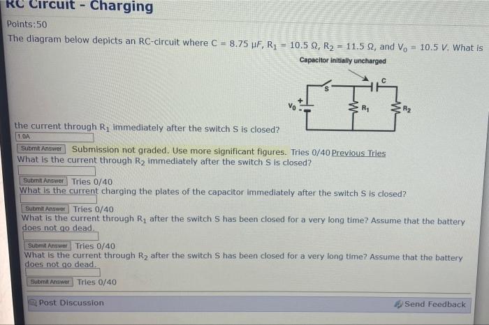 Solved - RC Circuit - Charging Points:50 The diagram below | Chegg.com