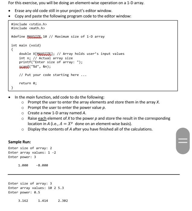 Solved For this exercise, you will be doing an element-wise | Chegg.com