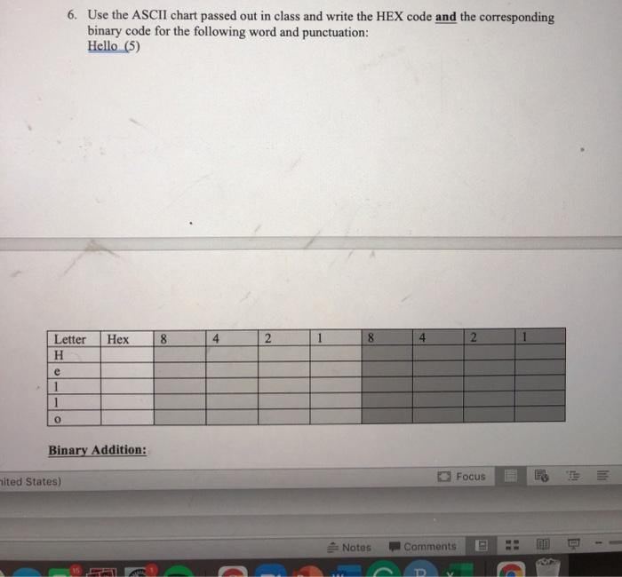 Solved 6. Use the ASCII chart passed out in class and write | Chegg.com