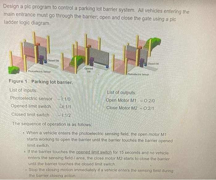 Design a plc program to control a parking lot barrier | Chegg.com