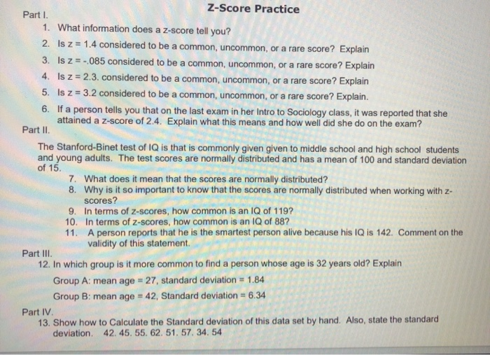 Solved Z-Score Practice Part 1 1. What information does a | Chegg.com