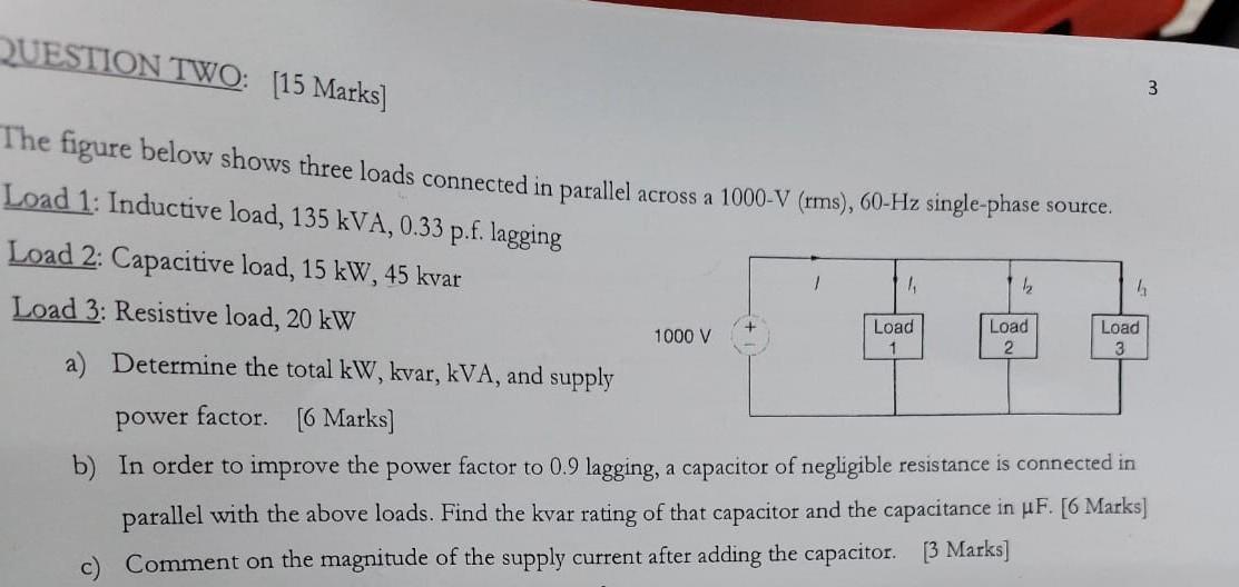 Solved The figure below shows three loads connected in | Chegg.com
