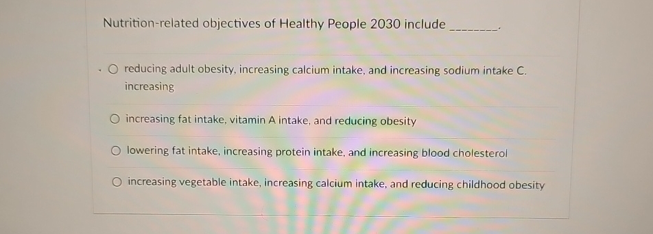 Solved Nutrition-related objectives of Healthy People 2030 | Chegg.com