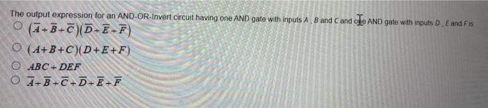 Solved the output expression for an AND-OR-Invert circuit | Chegg.com