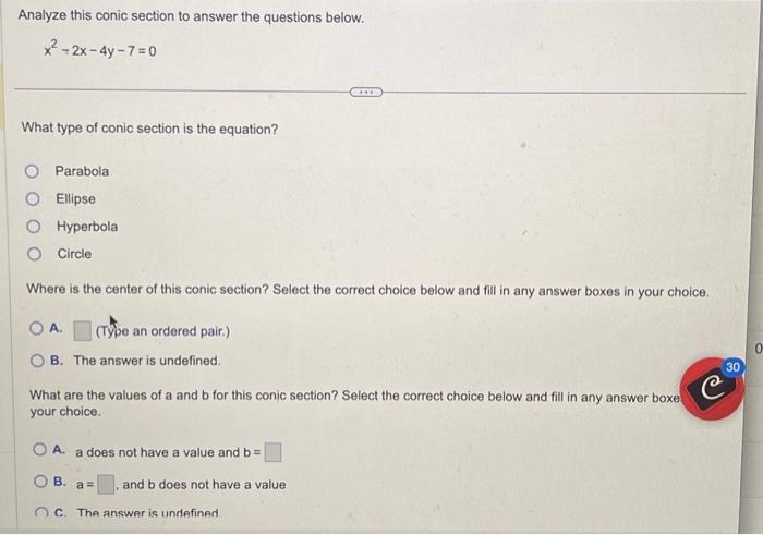 Solved Analyze this conic section to answer the questions | Chegg.com
