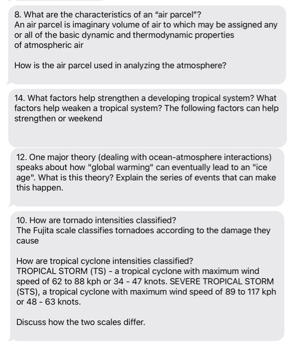 Solved 8. What are the characteristics of an “air parcel”?An | Chegg.com