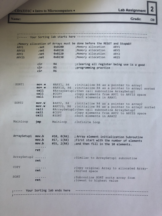 Cda3331c • Intro To Microcomputers Lab Assignment 