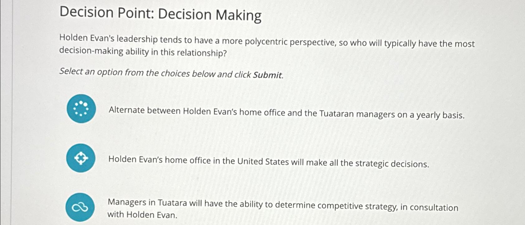 Solved Decision Point: Decision MakingHolden Evan's | Chegg.com