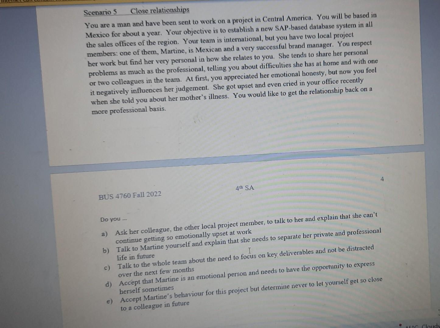 Solved Scenario 5 Close relationships You are a man and bave | Chegg.com