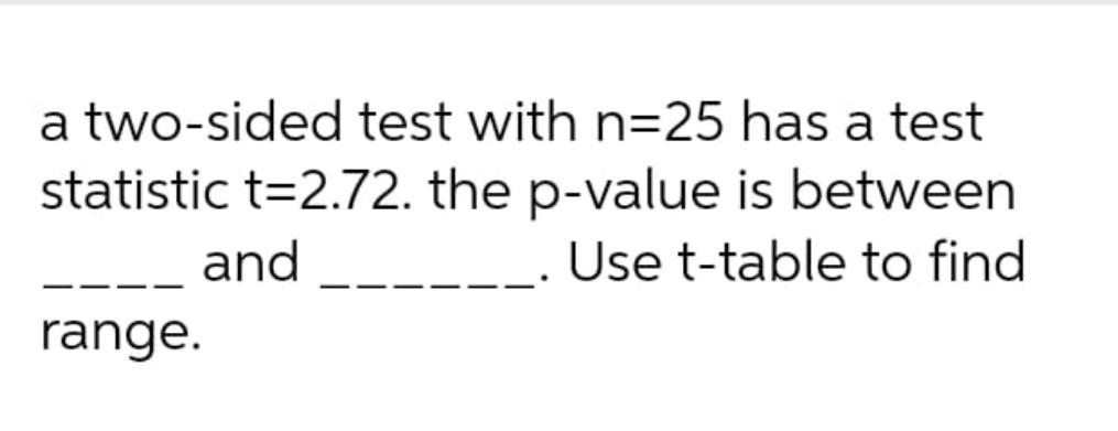 Solved a two-sided test with n=25 has a test statistic | Chegg.com