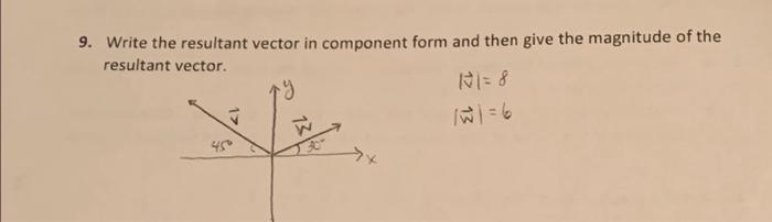 Solved 9. Write the resultant vector in component form and | Chegg.com