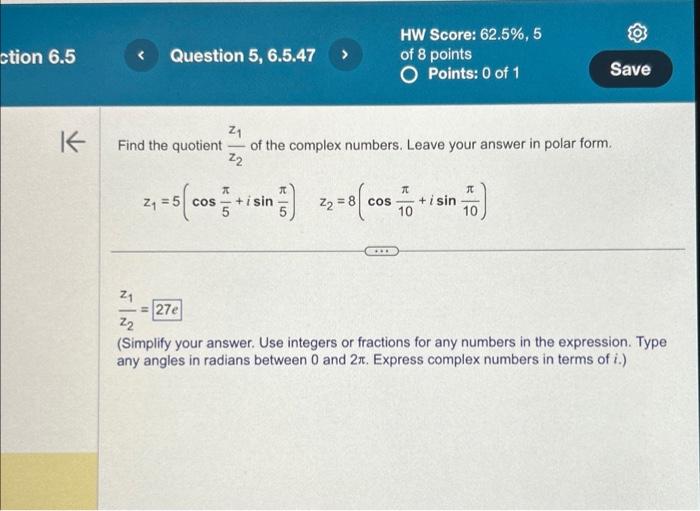 Solved Find the quotient z2z1 of the complex numbers. Leave | Chegg.com