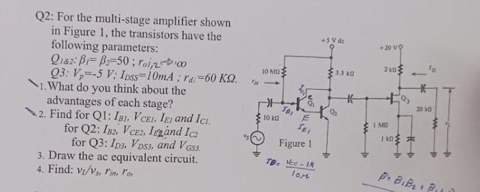 Q2: For the multi-stage amplifier shown in Figure 1, | Chegg.com
