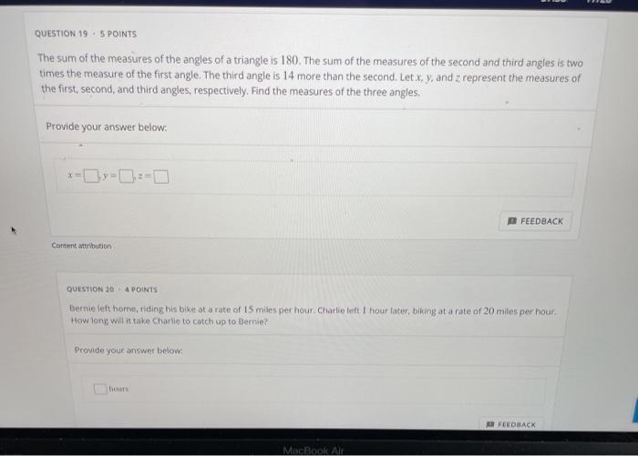Solved QUESTION 19 5 POINTS The sum of the measures of the | Chegg.com