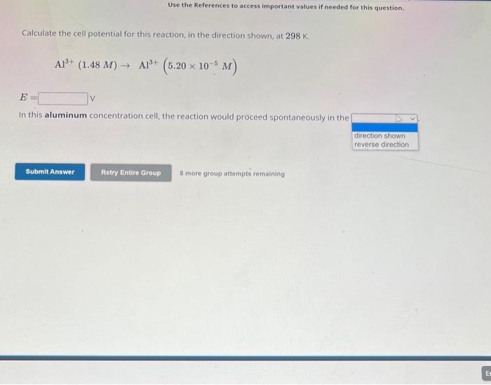 Solved Calculate The Cell Potential For This Reaction In