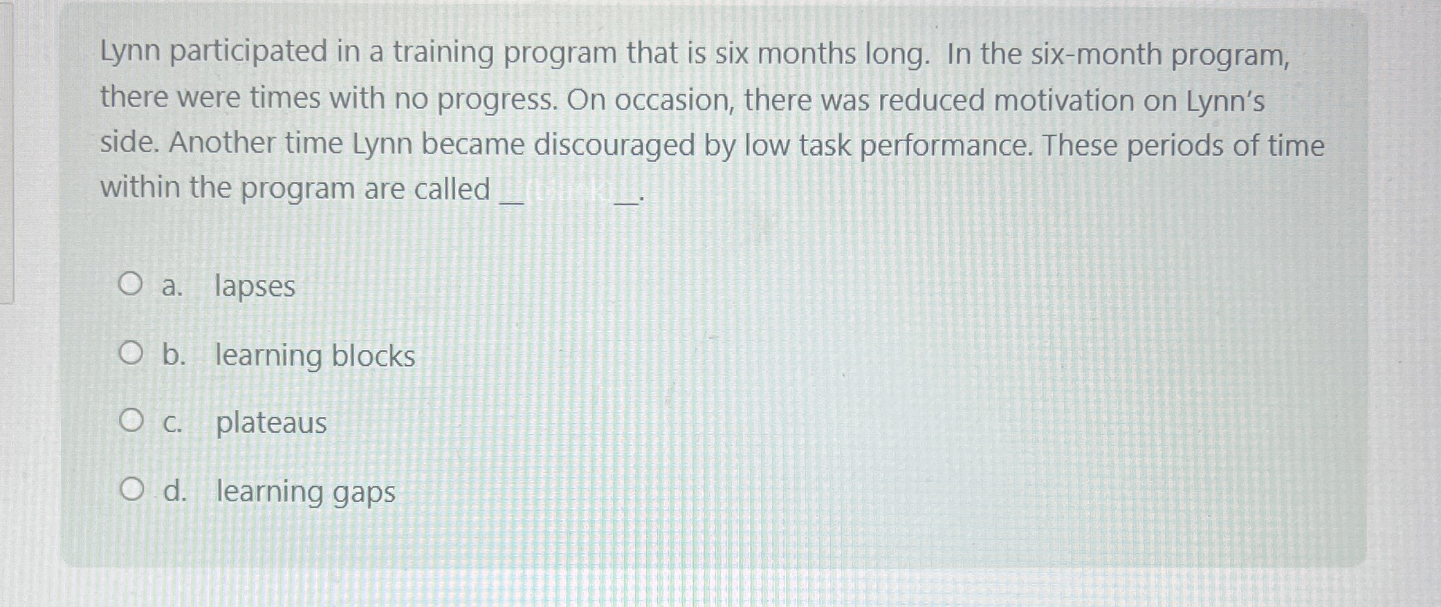 Solved Lynn participated in a training program that is six | Chegg.com