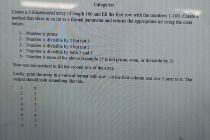 Solved CategoriesCreate a 2-dimensional array of length 100 | Chegg.com