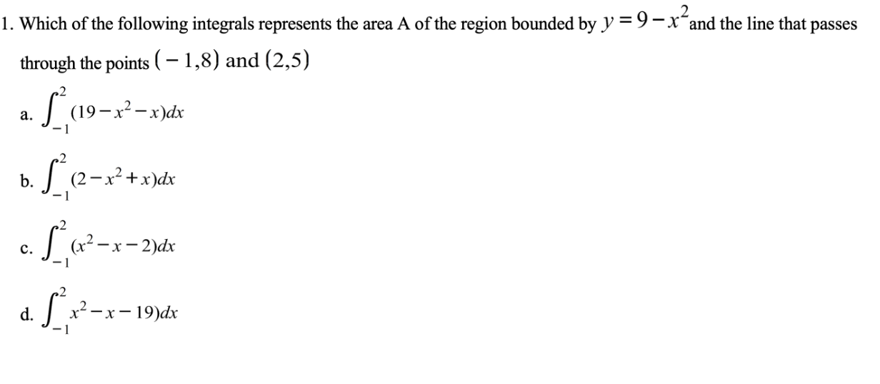 Solved Which of the following integrals represents the area | Chegg.com