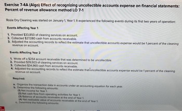 Solved Exercise 7-4A (Algo) Effect of recognizing | Chegg.com